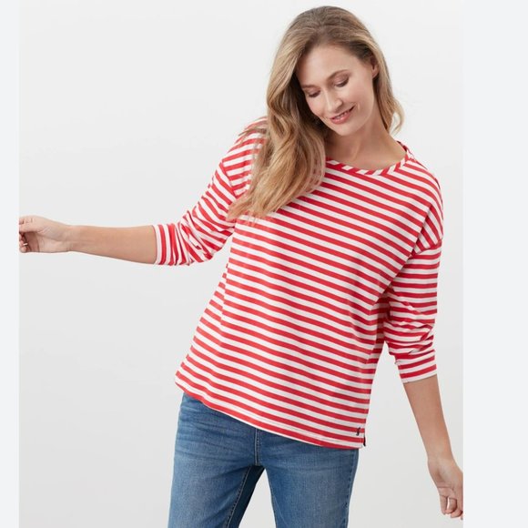 Joules | Tops | Nwt Joules Marina Dropped Shoulder Jersey Top Cream Red ...